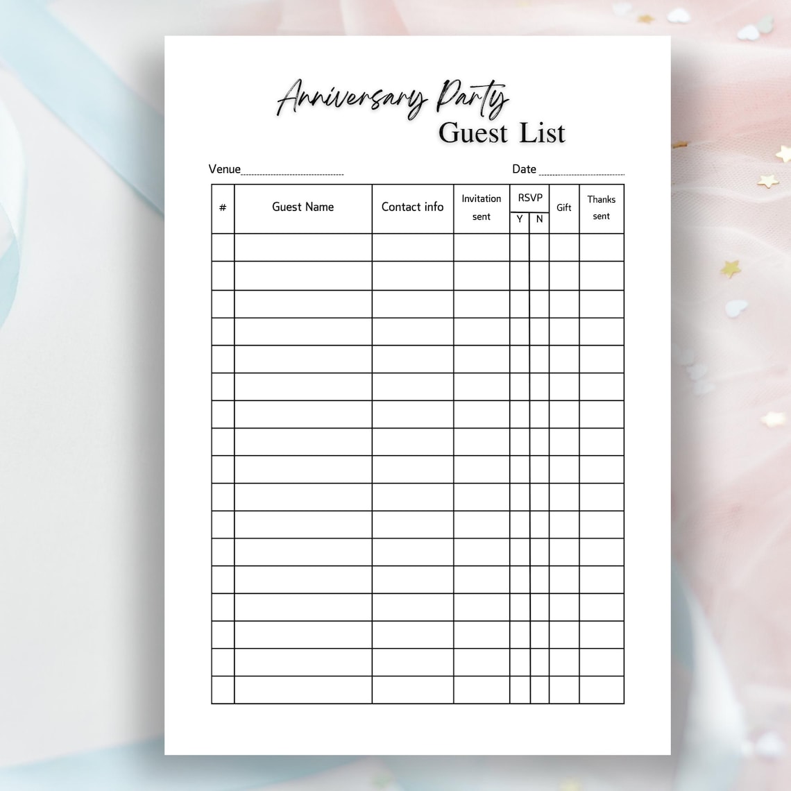 Anniversary Party Checklist Printable, Anniversary Celebration ...