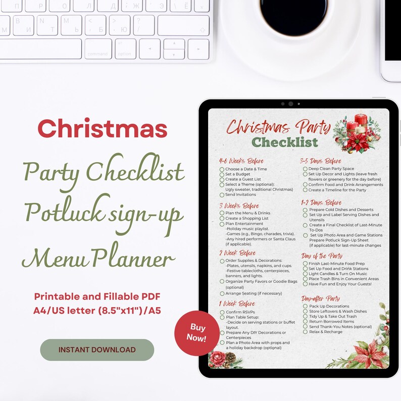 Christmas Party Checklist Printable, Menu Planner, Potluck Sign-up ...