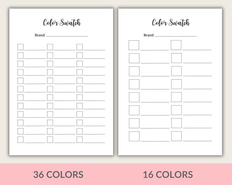 Color Swatch Chart Bundle, Printable, Blank Color Swatch, Ink Swatch ...