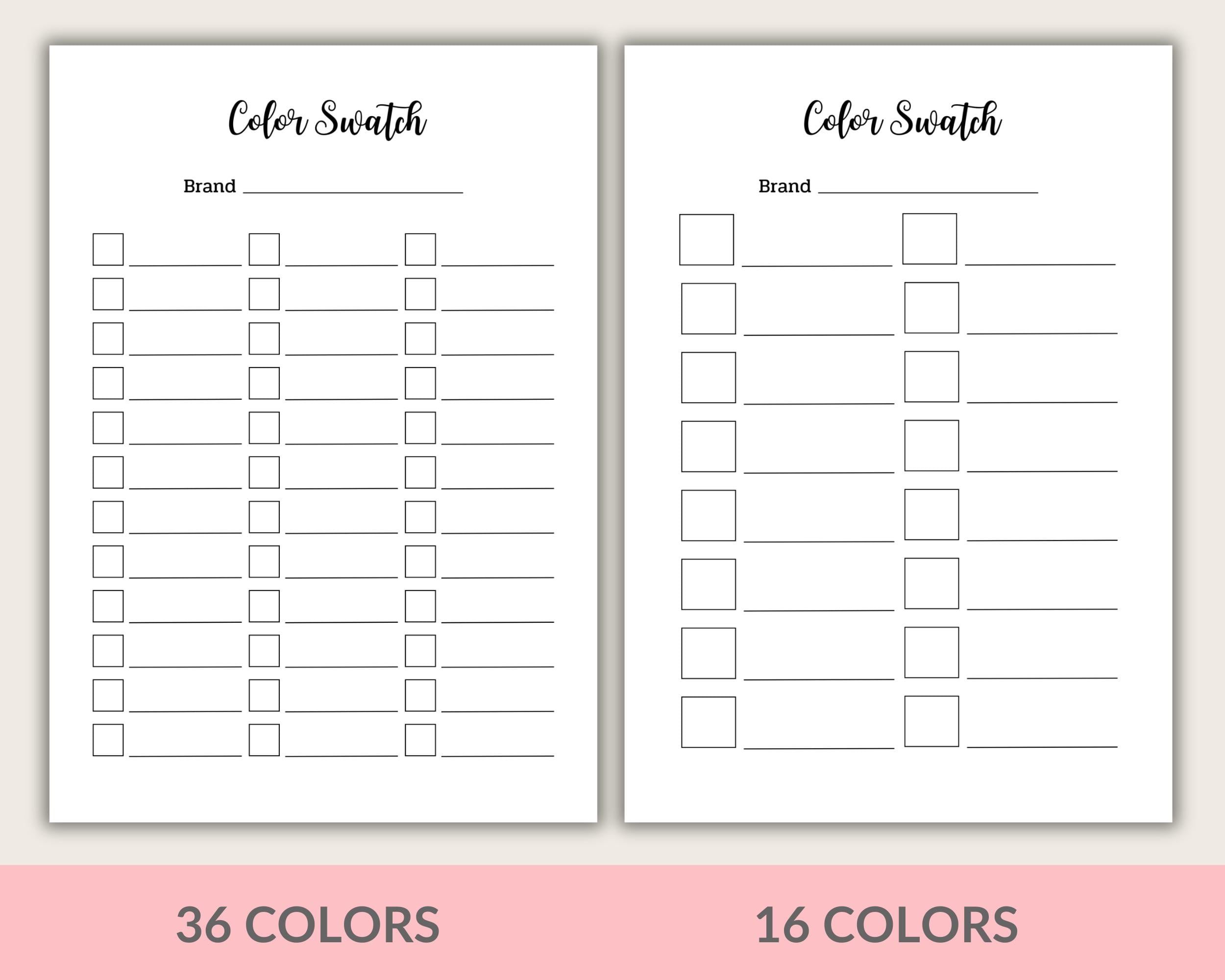 Color Swatch Chart Bundle, Printable, Blank Color Swatch, Ink Swatch ...