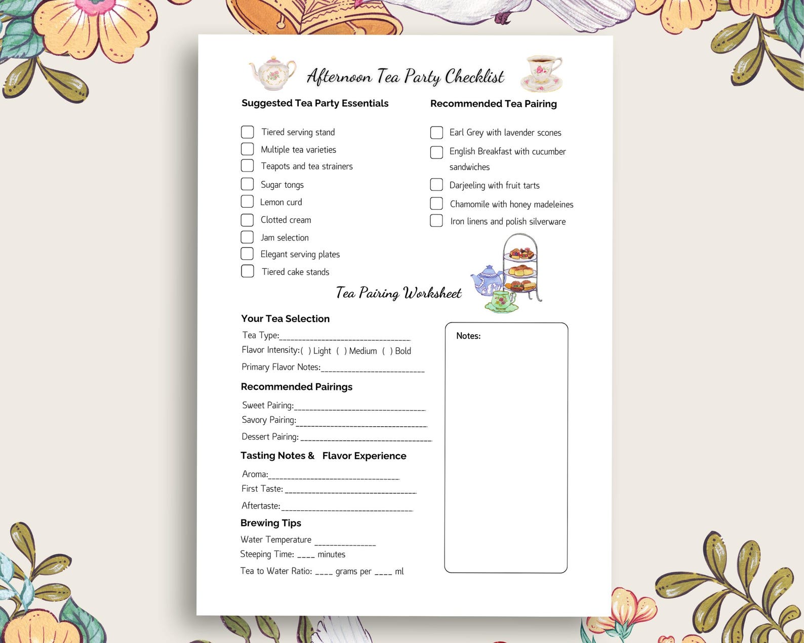 Tea Party Planning Bundle: Checklist, Guest List, Menu (digital ...
