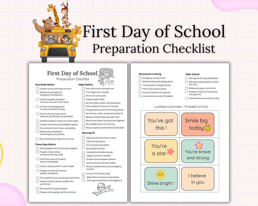 First Day of School Checklist + Lunchbox Love Notes Printable | Back to ...