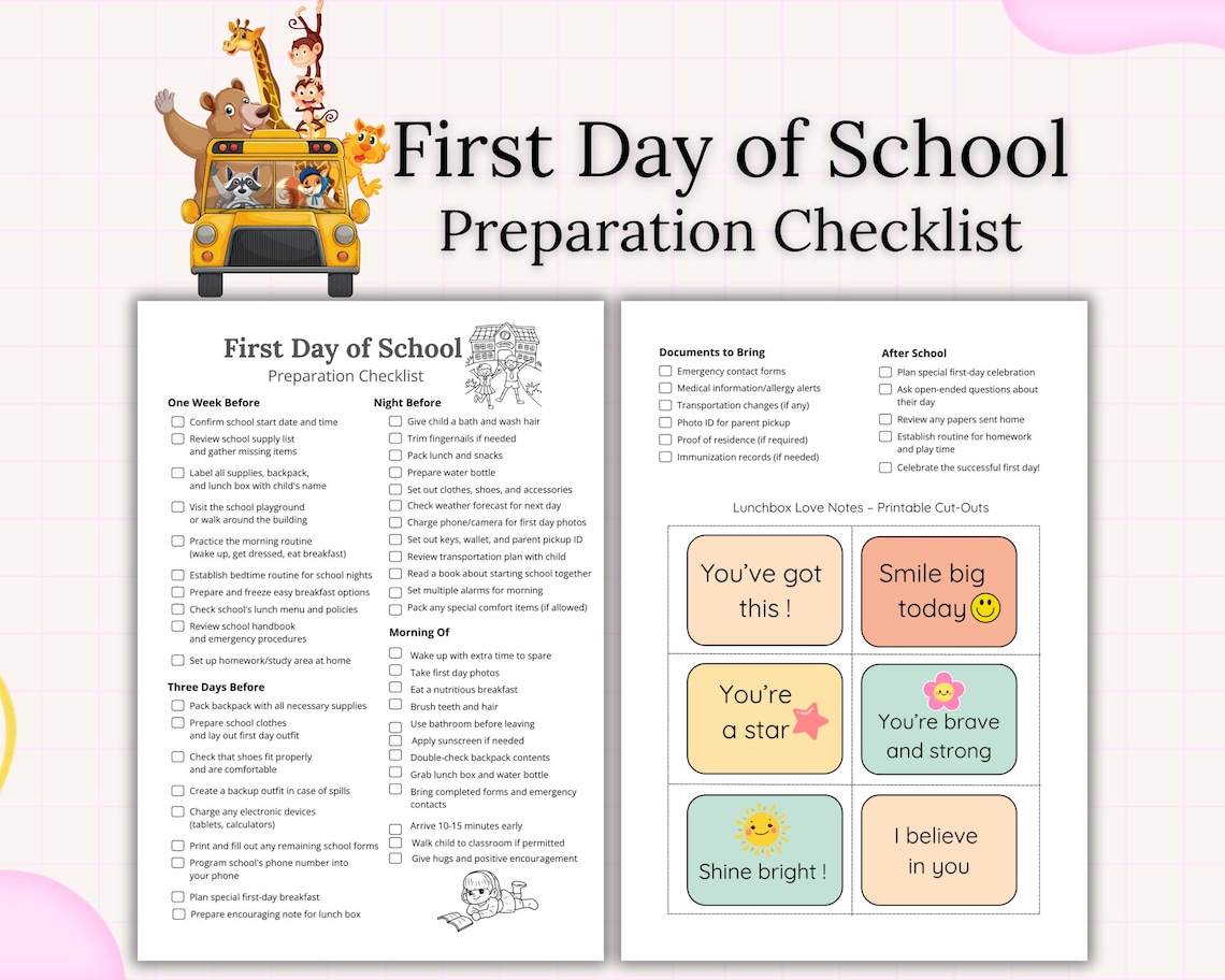 First Day of School Checklist + Lunchbox Love Notes Printable | Back to ...