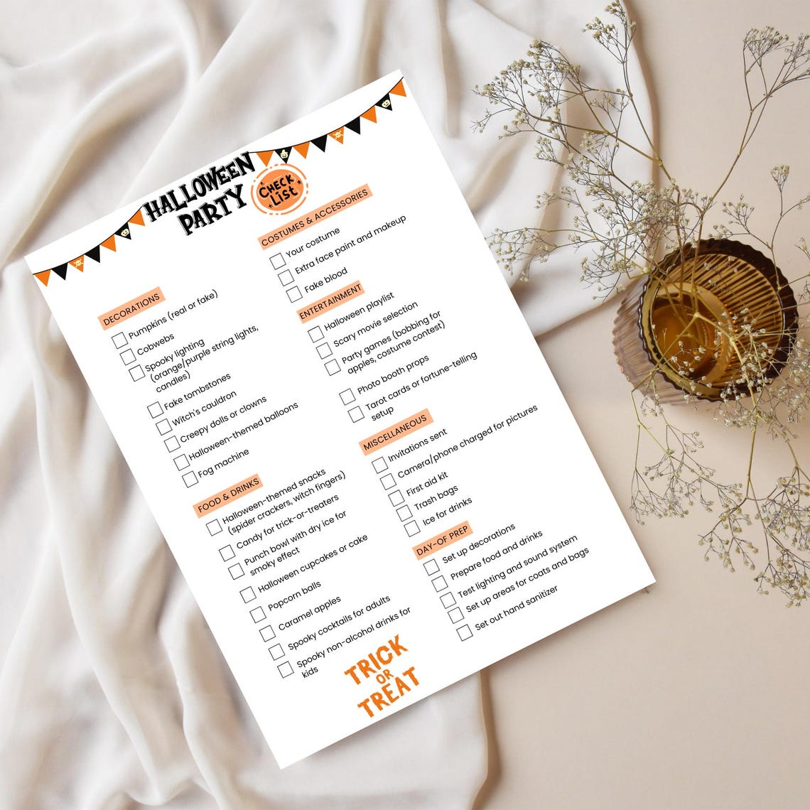 Printable Halloween Party Checklist, A4, A5, Letter Size, Party ...