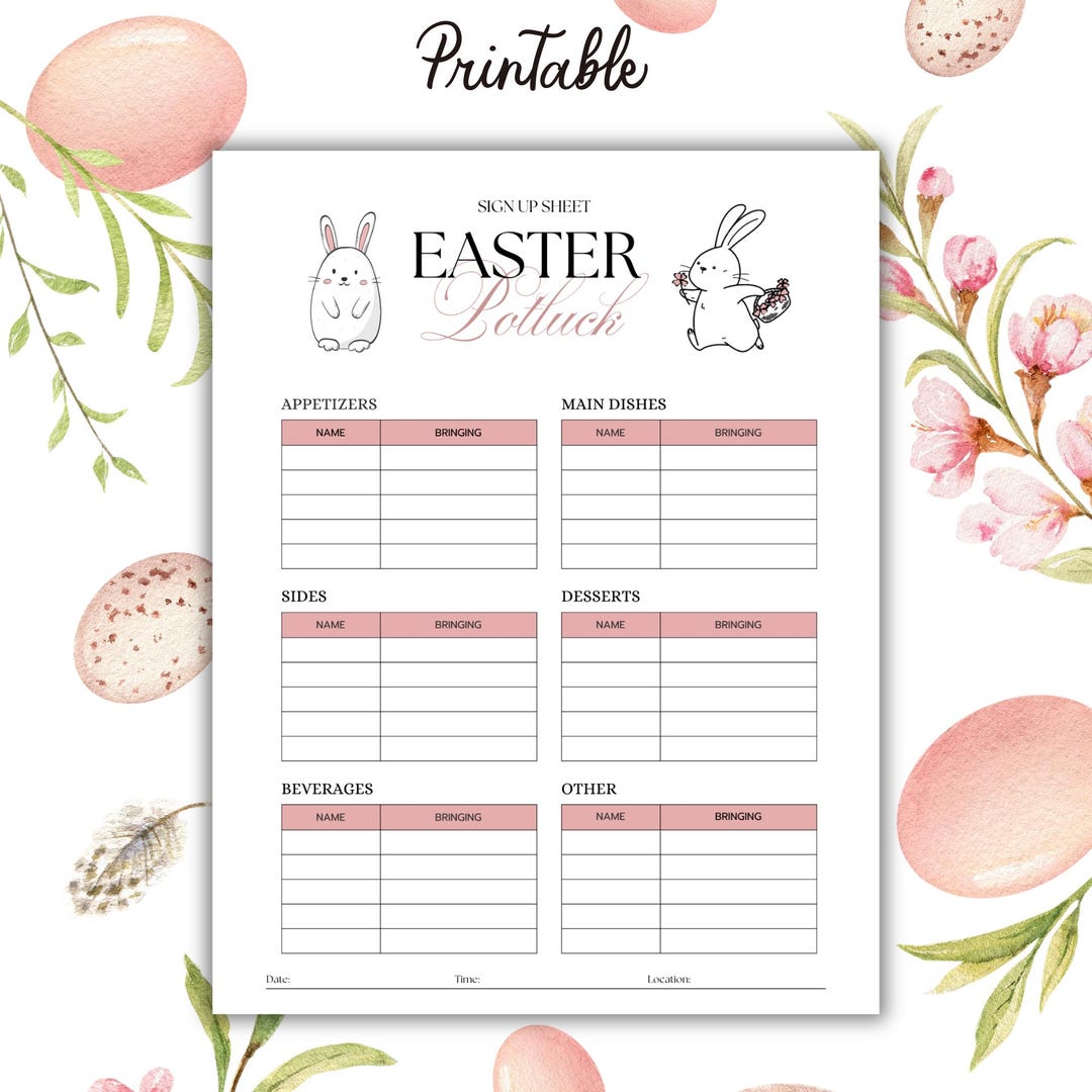 Easter Potluck Sign-up Sheet Printable, Easter Dinner Planner, Easter ...