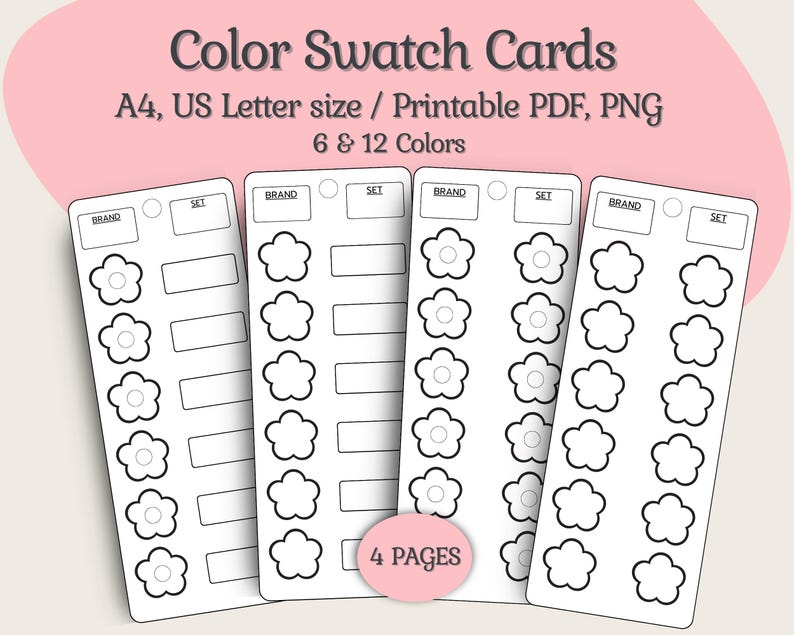 Printable Color Swatch Chart Portable Bookmark: Watercolor, Acrylic ...