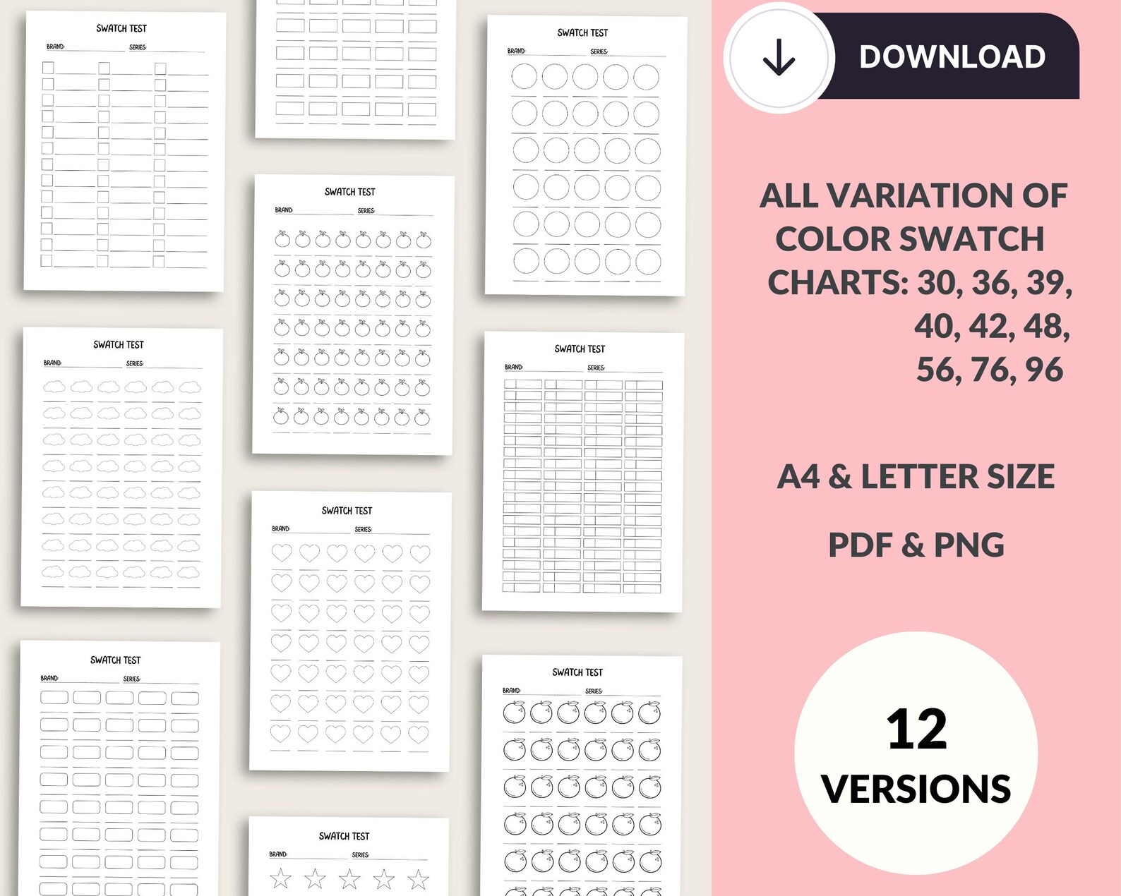 Color Swatch Chart Bundle, Swatch Test Printable, Blank Color Swatch ...