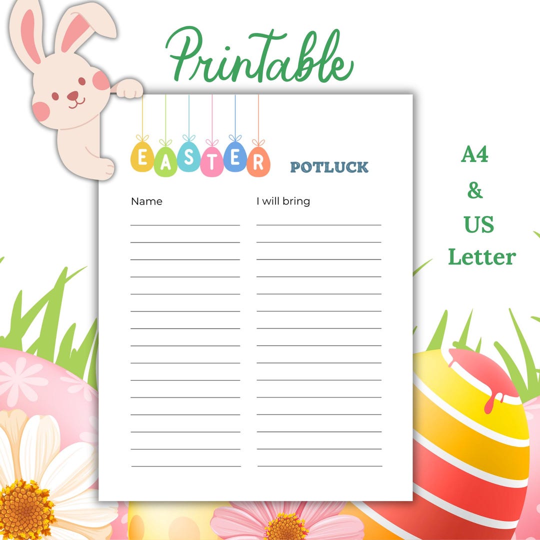 Easter Potluck Sign-up Sheet Printable, Easter Dinner Planner, Easter ...