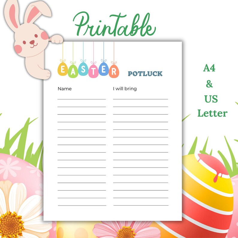 Easter Potluck Sign-up Sheet Printable, Easter Dinner Planner, Easter ...