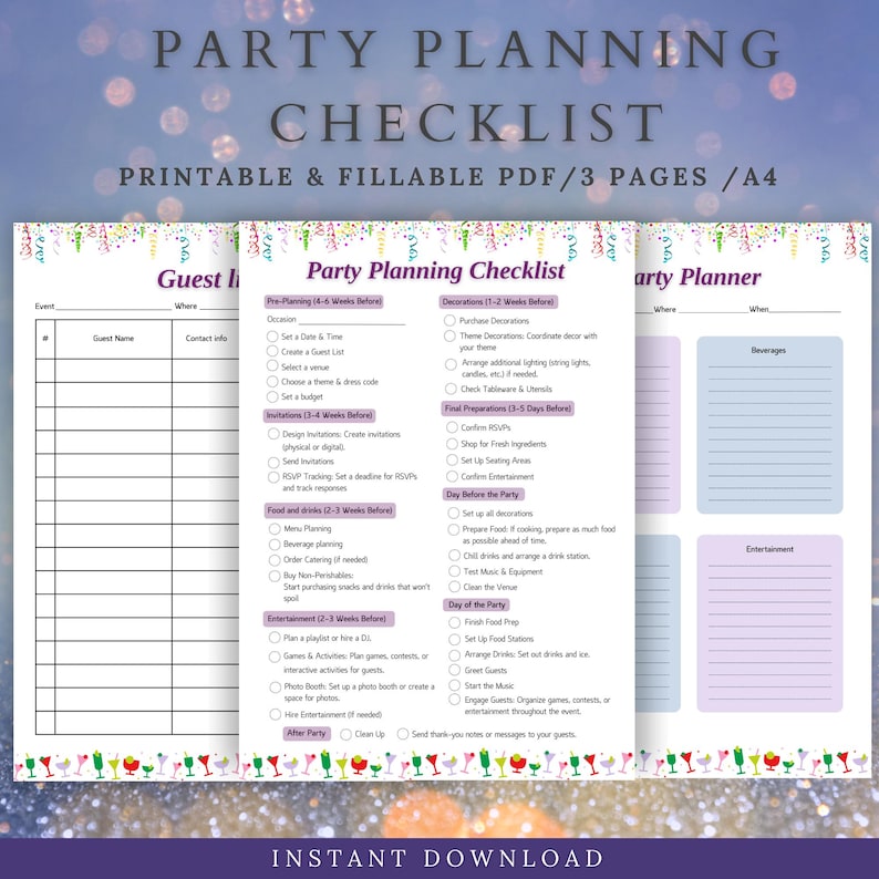 Party Checklist Printable, Party Planning Checklist, A4, Printable ...