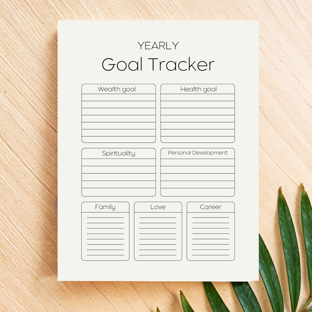 Yearly Goal Tracker Printable A4, A5, Letter, Half Letter Life Goals ...