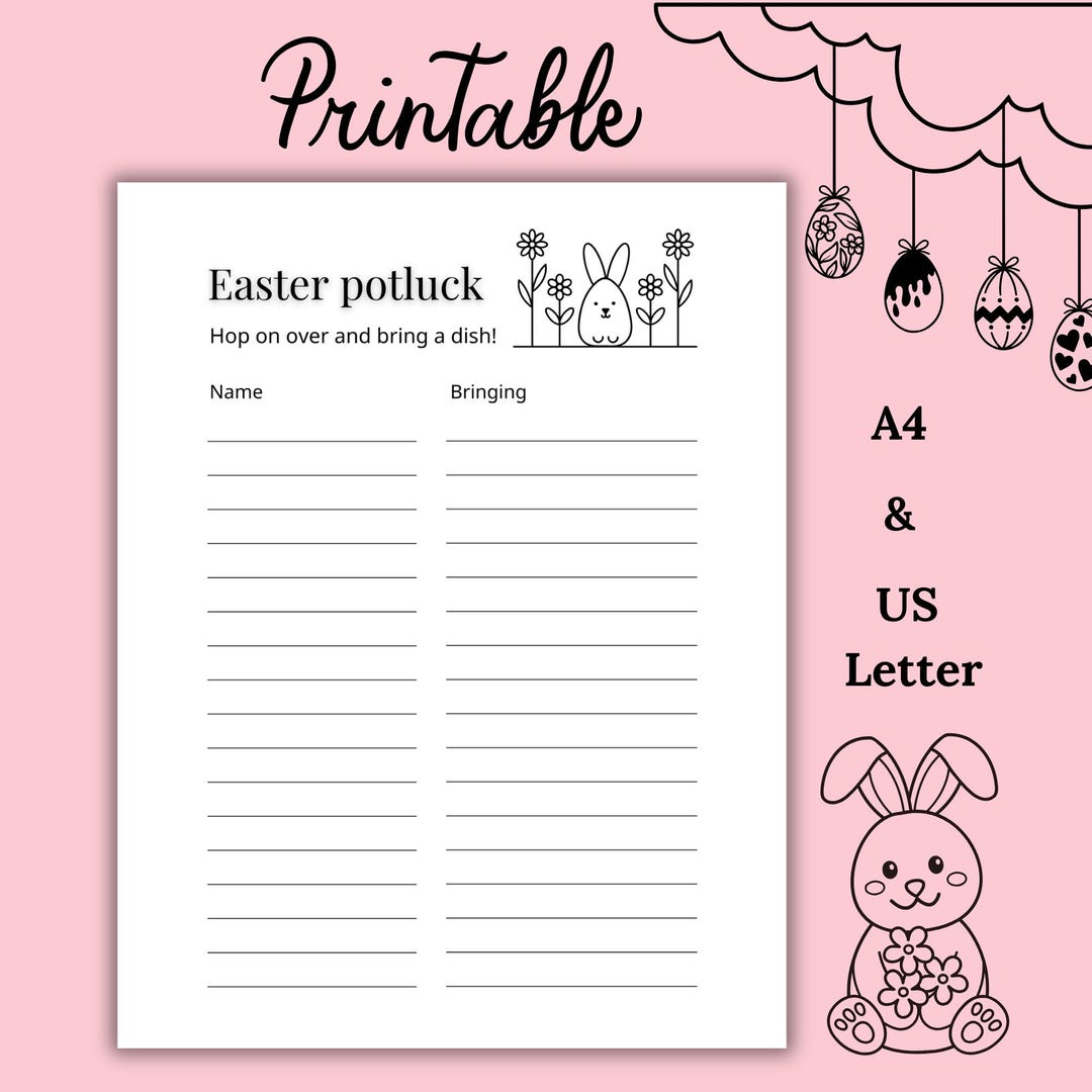 Minimal Easter Potluck Sign-up Sheet Printable Easter Dinner Planner ...