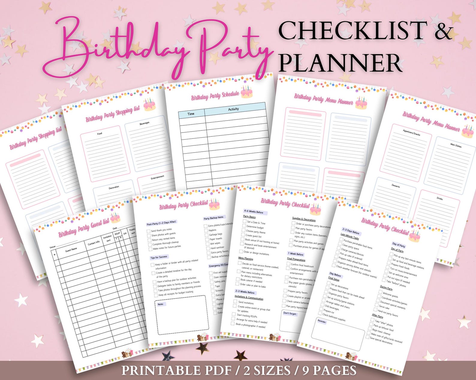 Birthday Party Planner Bundle: Checklist, Guest List, Menu (digital ...