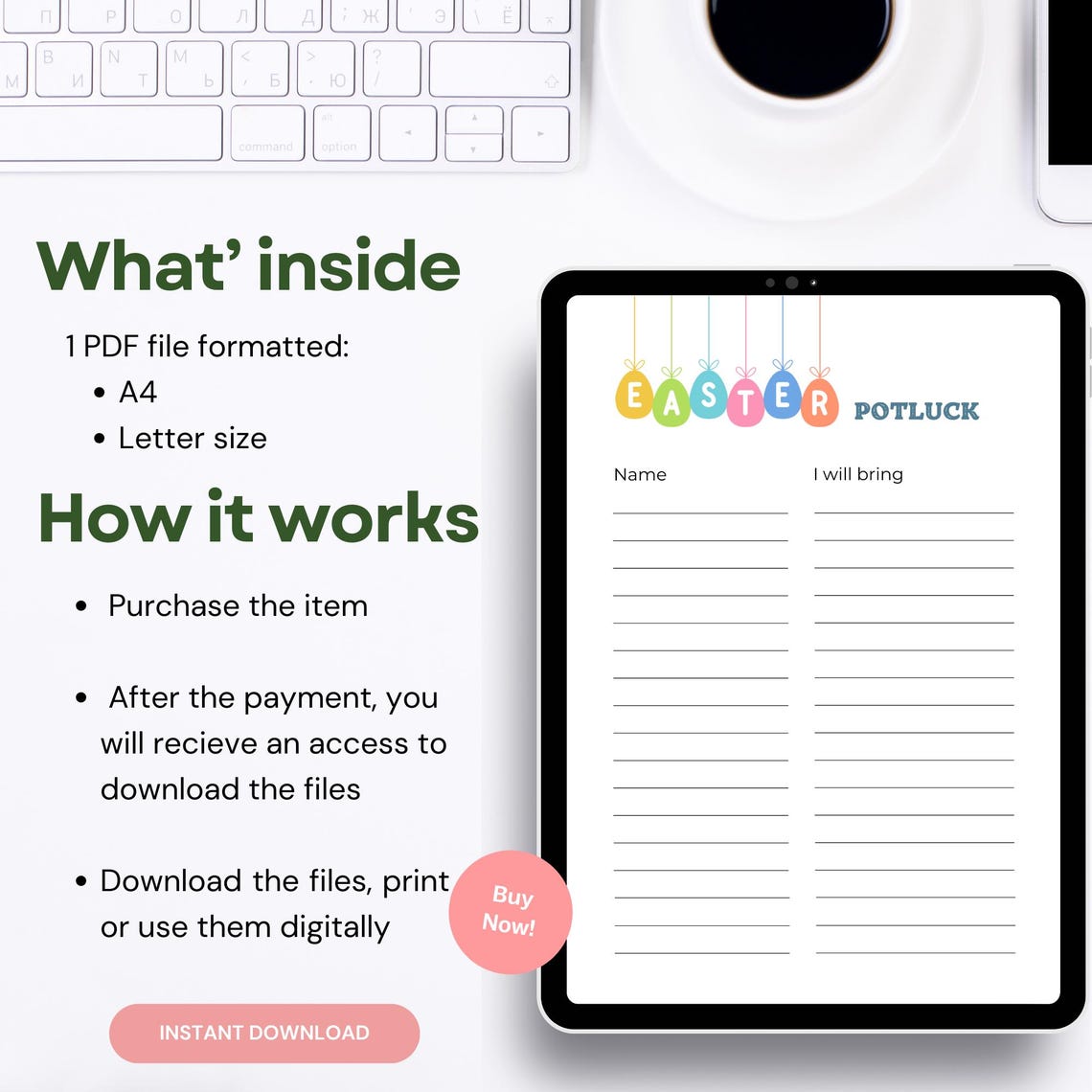 Easter Potluck Sign-up Sheet Printable, Easter Dinner Planner, Easter ...
