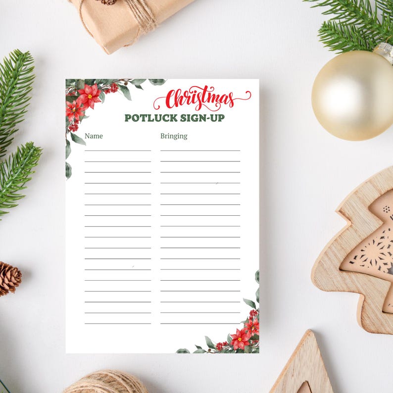 Hoja imprimible para inscribirse en la comida compartida de Navidad ...