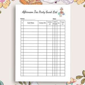 Tea Party Planning Bundle: Checklist, Guest List, Menu (digital ...