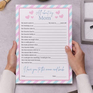 DIY Gift for Mom I All About My Mom Printable Worksheet | Mother's Day ...