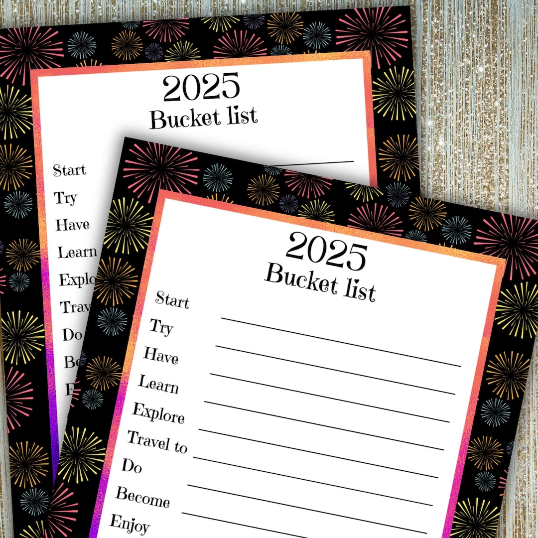 New Year Bucket List Printable Goal Setting Worksheet New Year's Eve ...