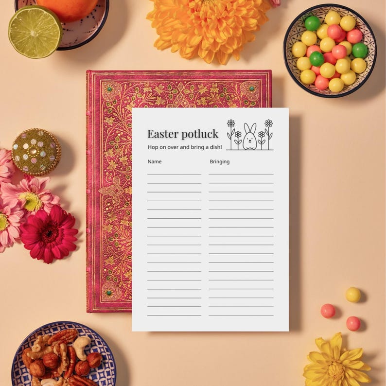Minimal Easter Potluck Sign-up Sheet Printable Easter Dinner Planner ...