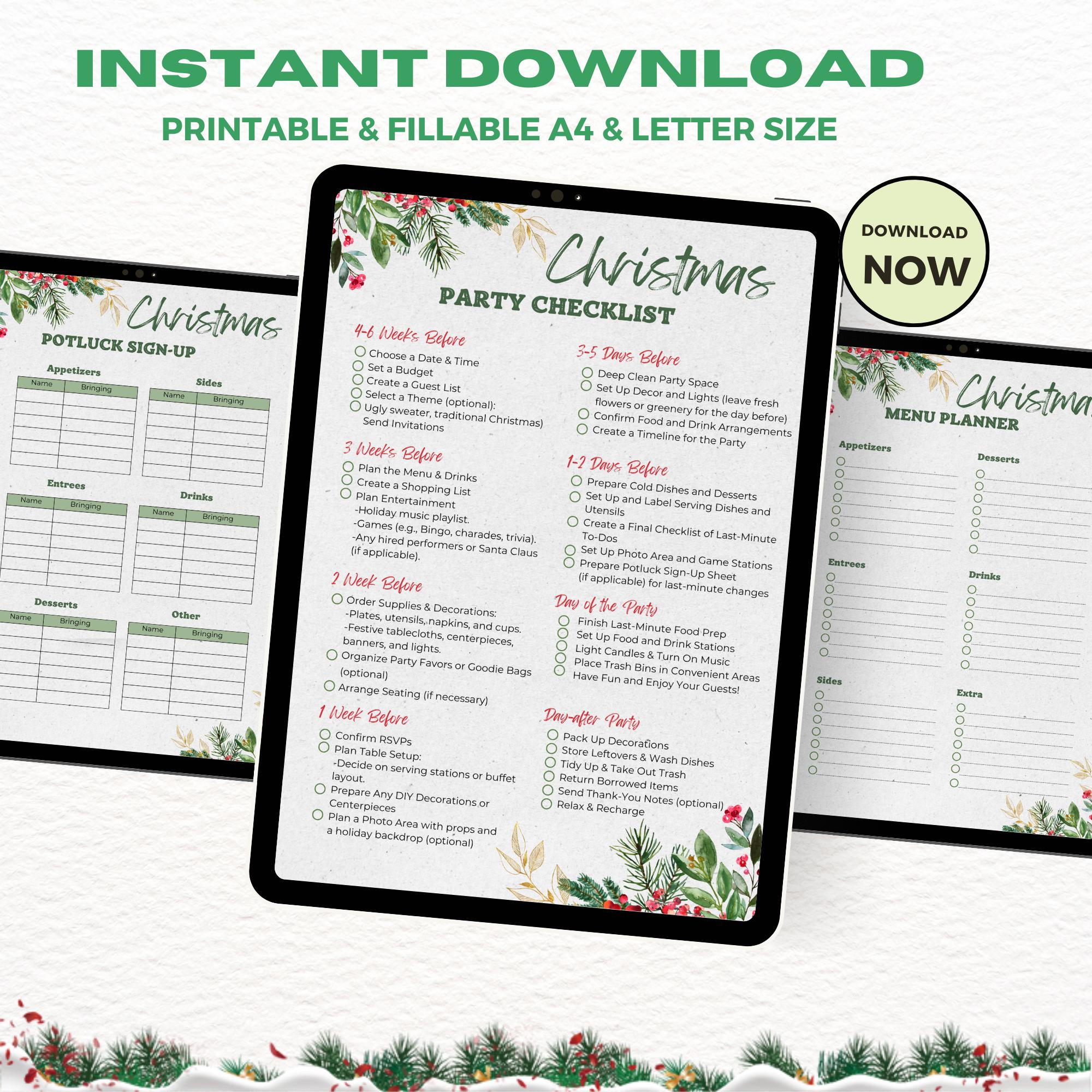 Printable Christmas Party Checklist, Menu Planner & Potluck Sign-up ...