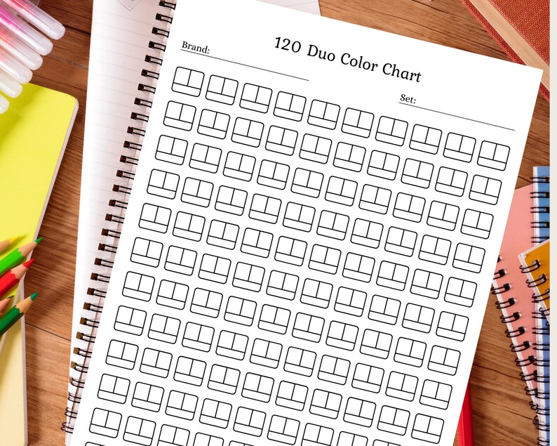 120 Duo Color Swatch Chart Printable A4 US Letter, Dual Tone Marker ...