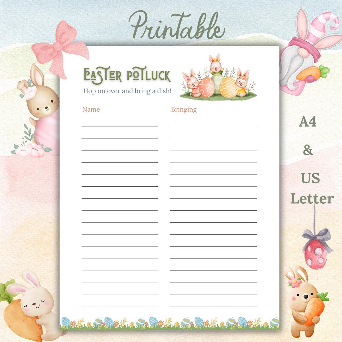 Easter Potluck Sign-up Sheet Printable, Easter Dinner Planner, Easter ...