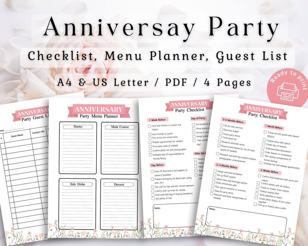 Anniversary Party Checklist Printable, Anniversary Celebration ...