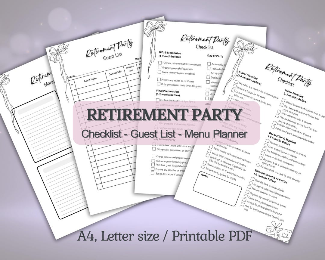 Retirement Party Checklist Bundle | Printable Checklist, Guest List ...