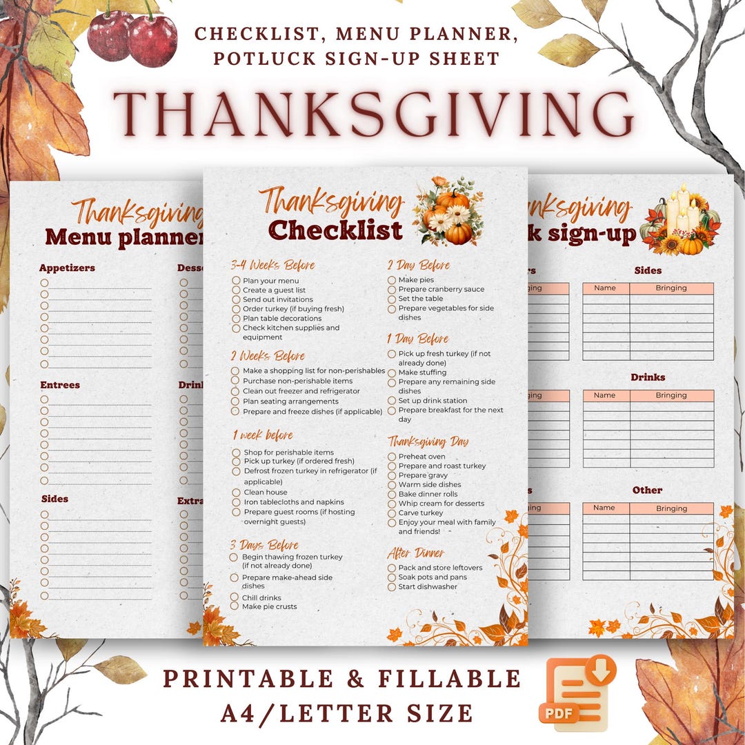 Thanksgiving Checklist Printable, Thanksgiving Dinner Checklist ...