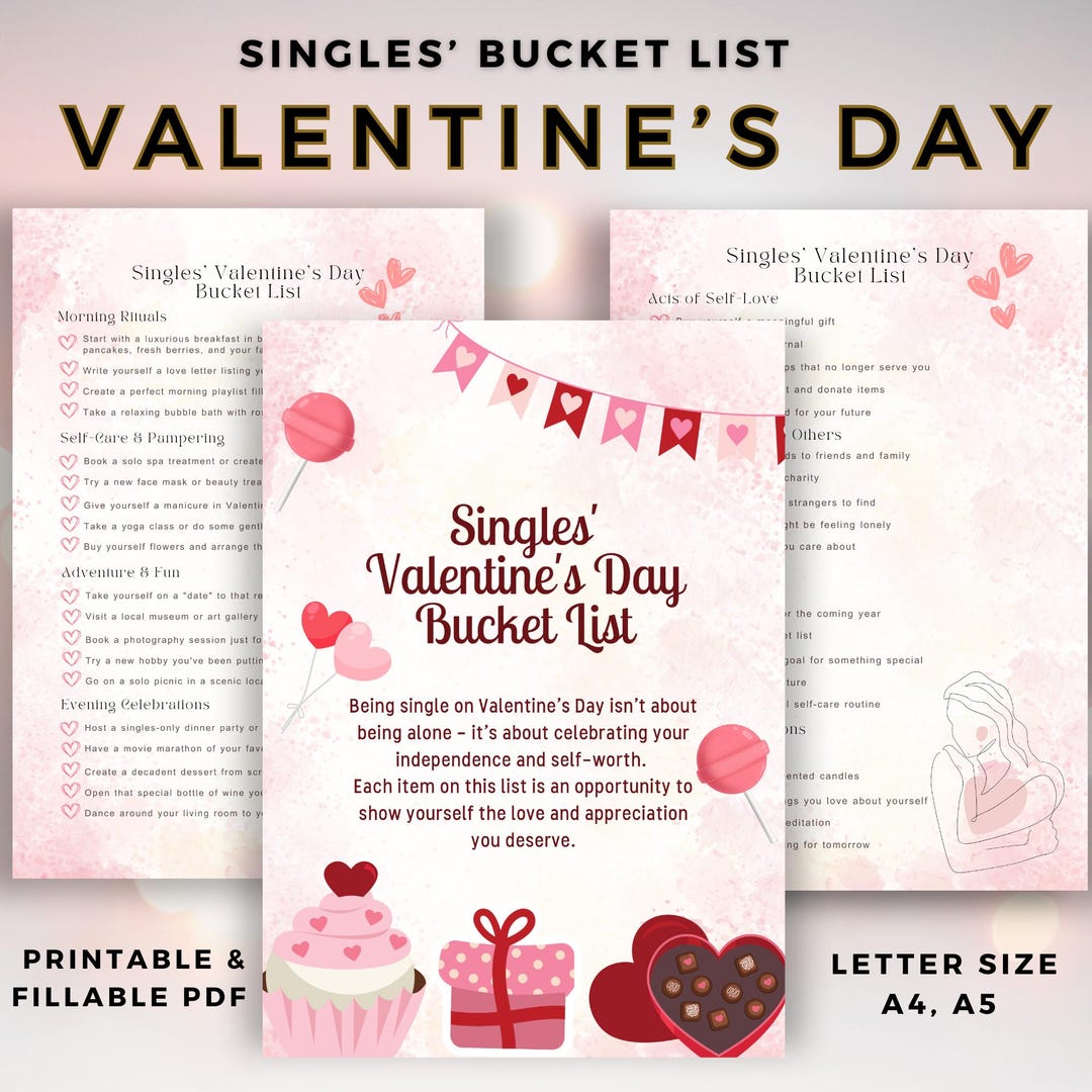 Singles Valentine's Day Self Care Bucket List, Digital Download, Self ...