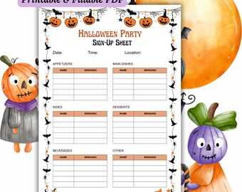 Halloween Party Sign-up Sheet | Printable & Fillable PDF | A4 and US ...