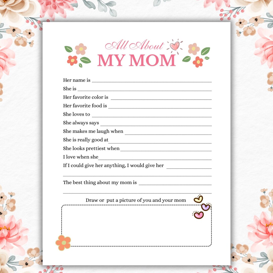 Mother's Day Printable Worksheet: All About My Mom Activity (instant ...