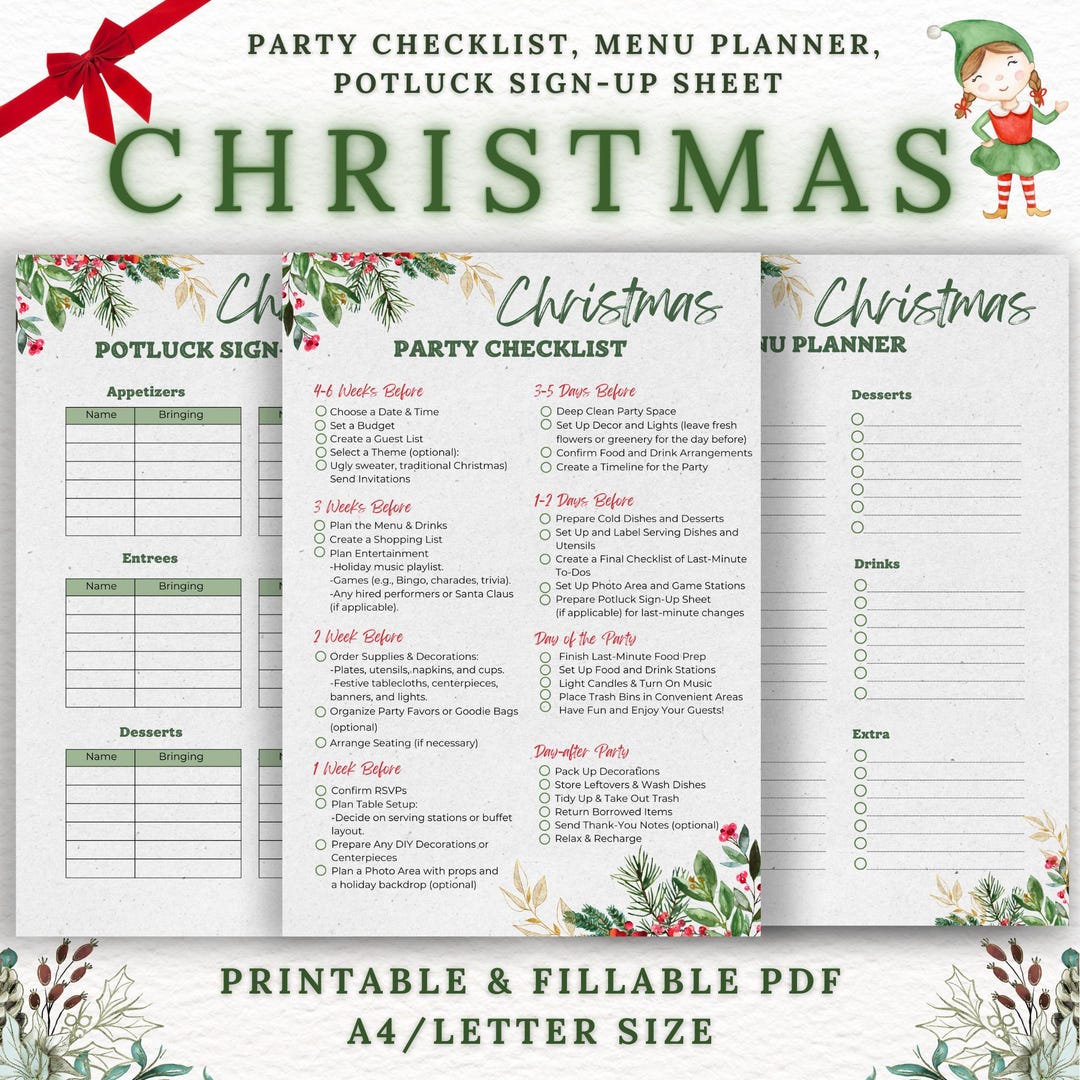 Printable Christmas Party Checklist, Menu Planner & Potluck Sign-up ...