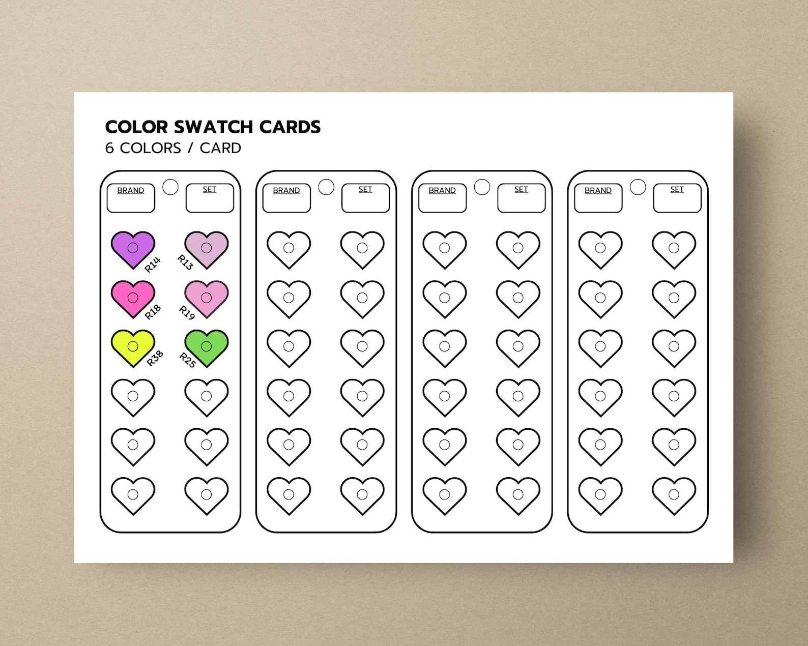 Printable Color Swatch Cards Portable Bookmark: A4/letter Size, Alcohol ...