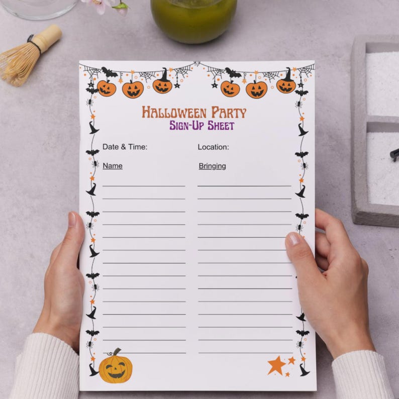 Halloween Party Sign-up Sheet | Printable & Fillable PDF | A4 and US ...