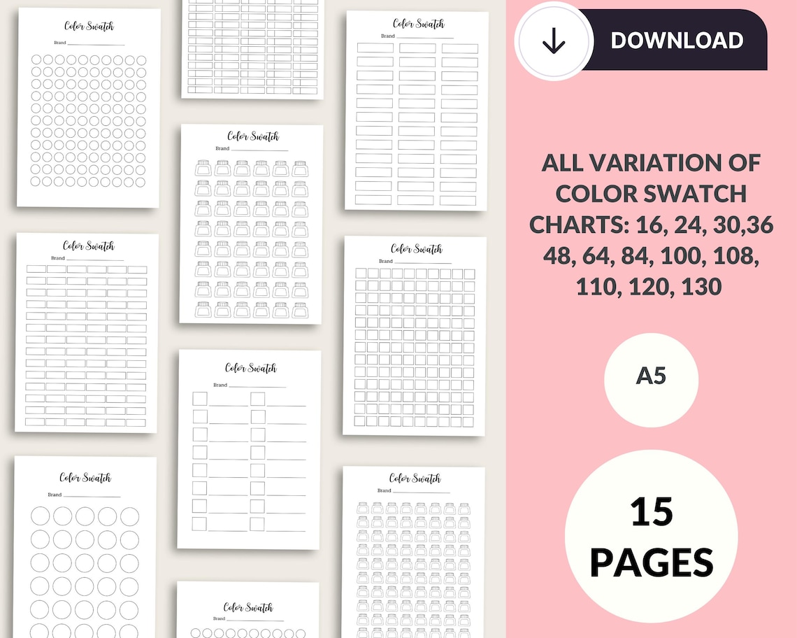 Color Swatch Chart Bundle, Printable, Blank Color Swatch, Ink Swatch ...