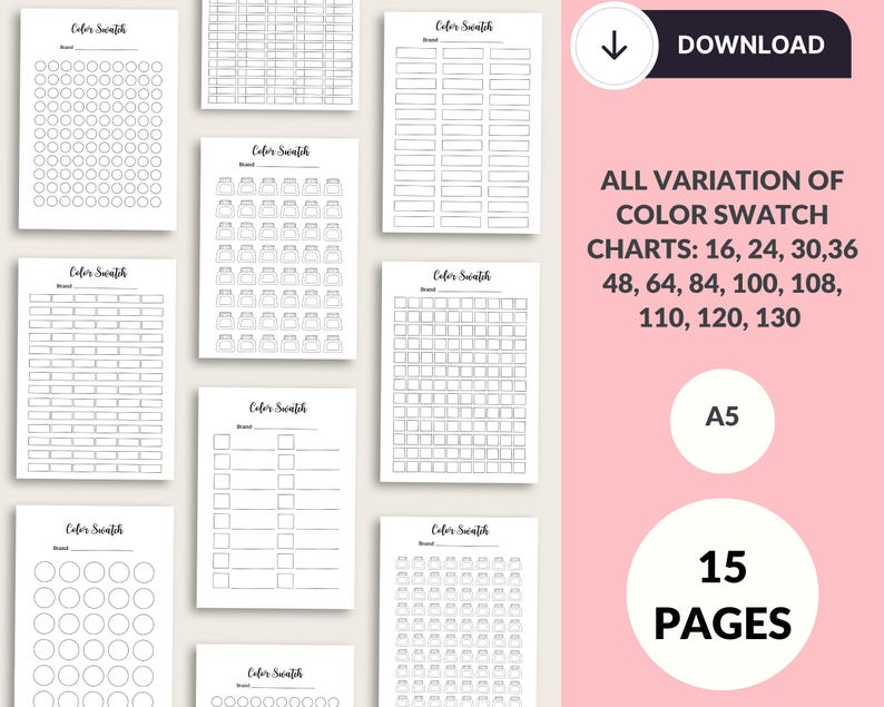 Color Swatch Chart Bundle, Printable, Blank Color Swatch, Ink Swatch ...