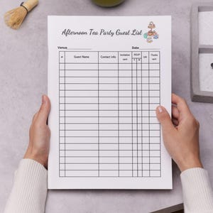 Tea Party Planning Bundle: Checklist, Guest List, Menu (digital ...