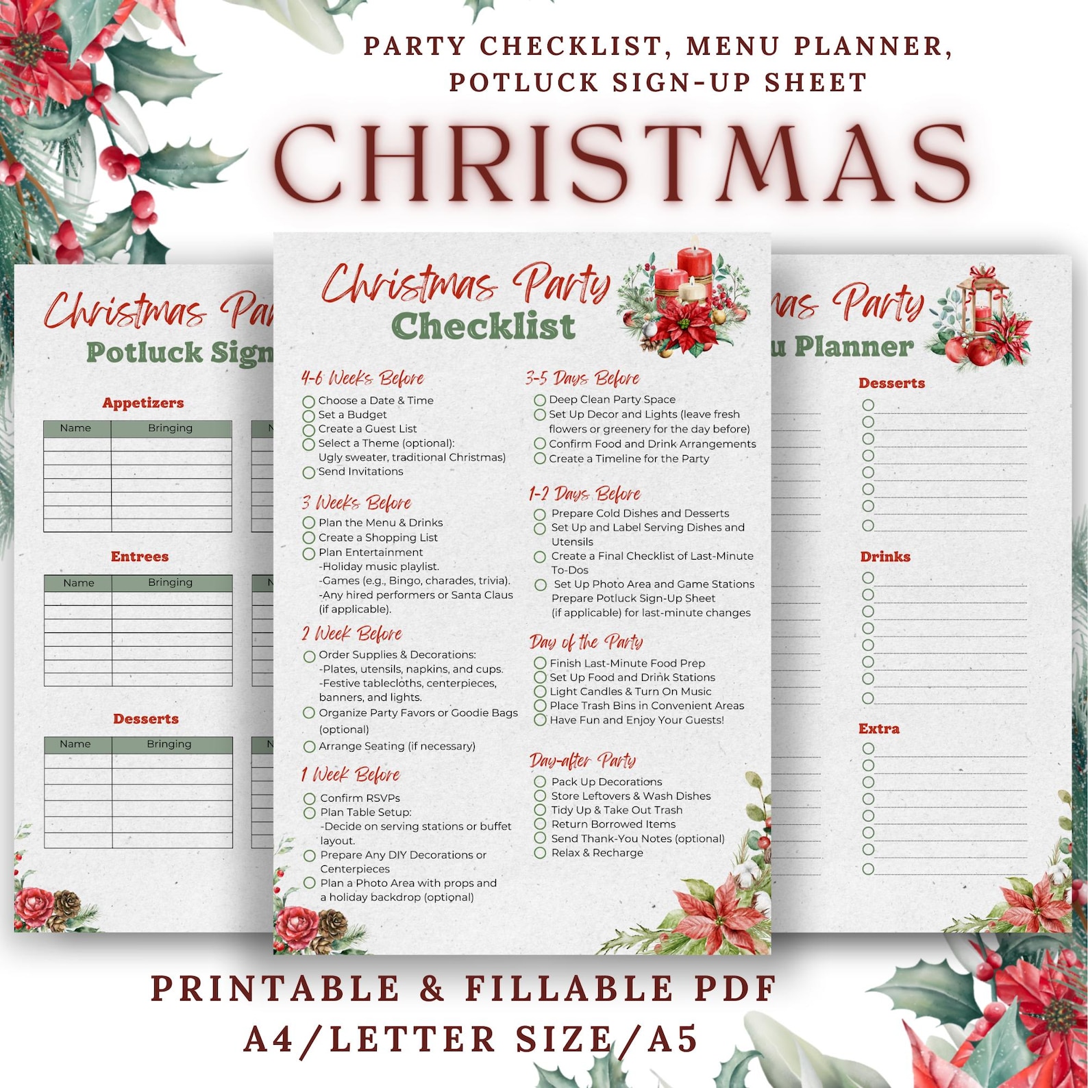 Christmas Party Checklist Printable, Menu Planner, Potluck Sign-up ...