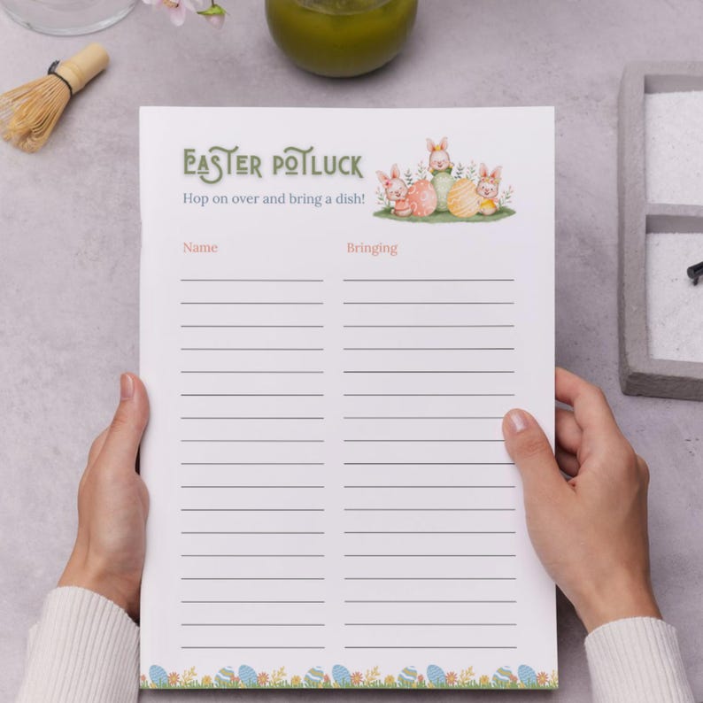 Easter Potluck Sign-up Sheet Printable, Easter Dinner Planner, Easter ...