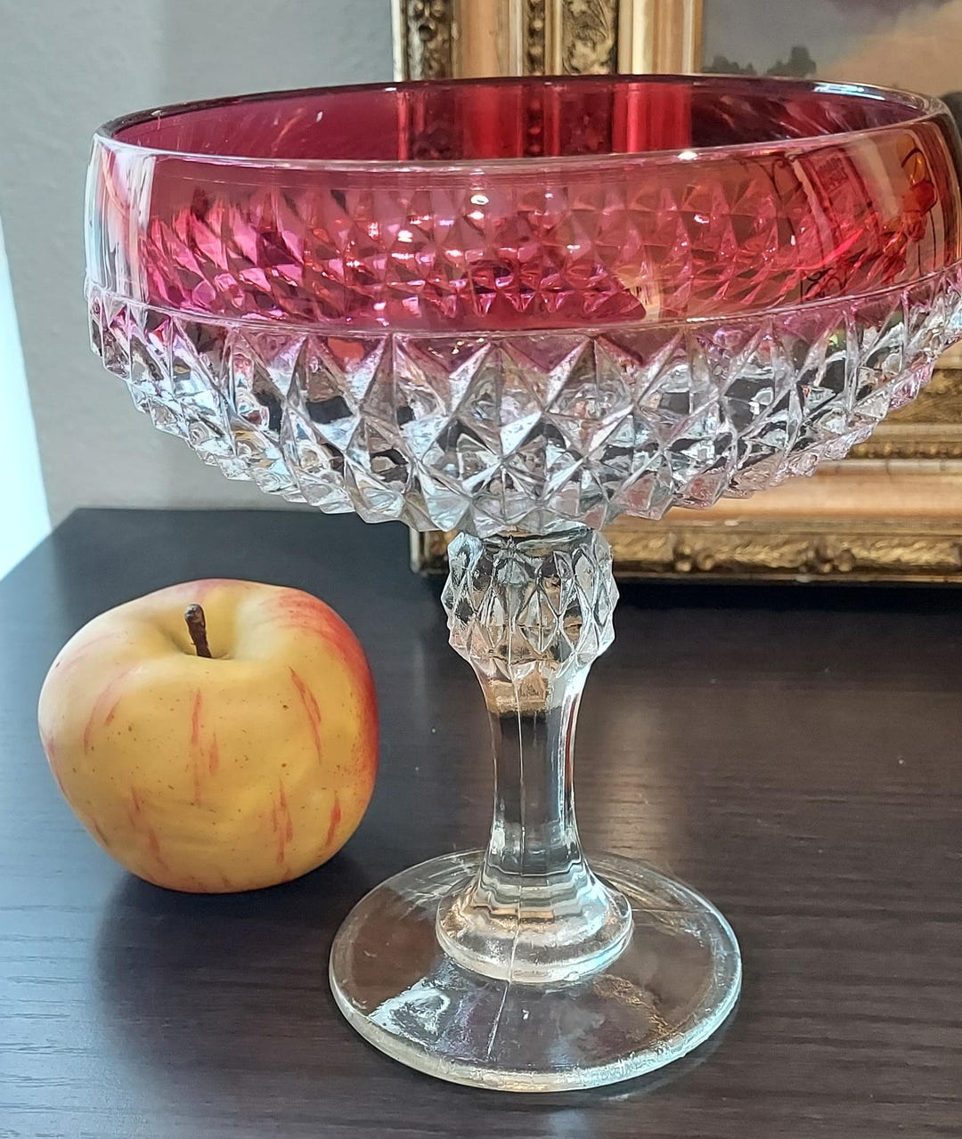 Candy Dish Indiana Glass Diamond Point Ruby Compote Pedestal. 7.5" Tall ...