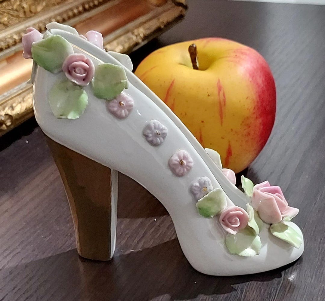 Vintage Porcelain High Heel Shoe With Pink Roses - Etsy
