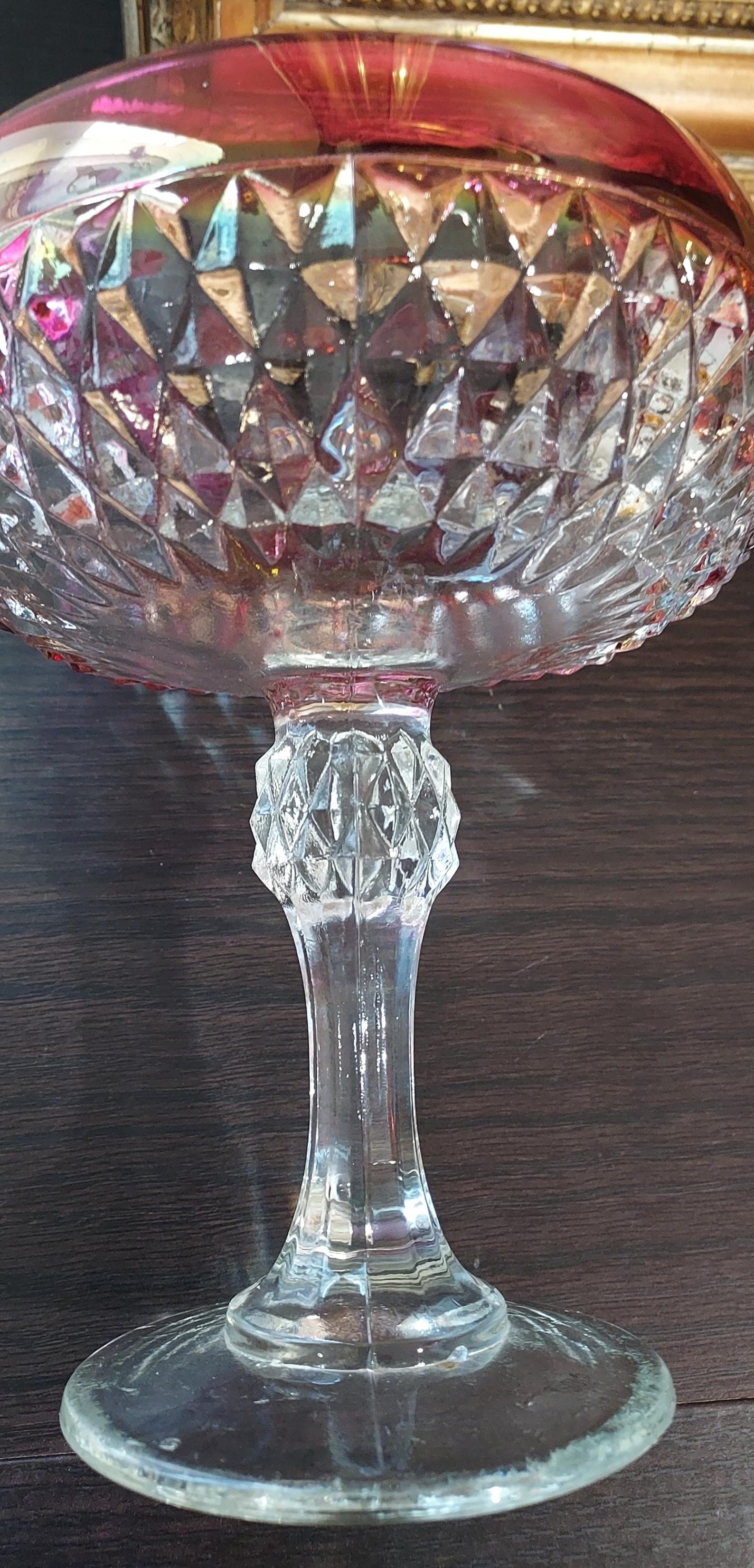 Candy Dish Indiana Glass Diamond Point Ruby Compote Pedestal. 7.5" Tall ...
