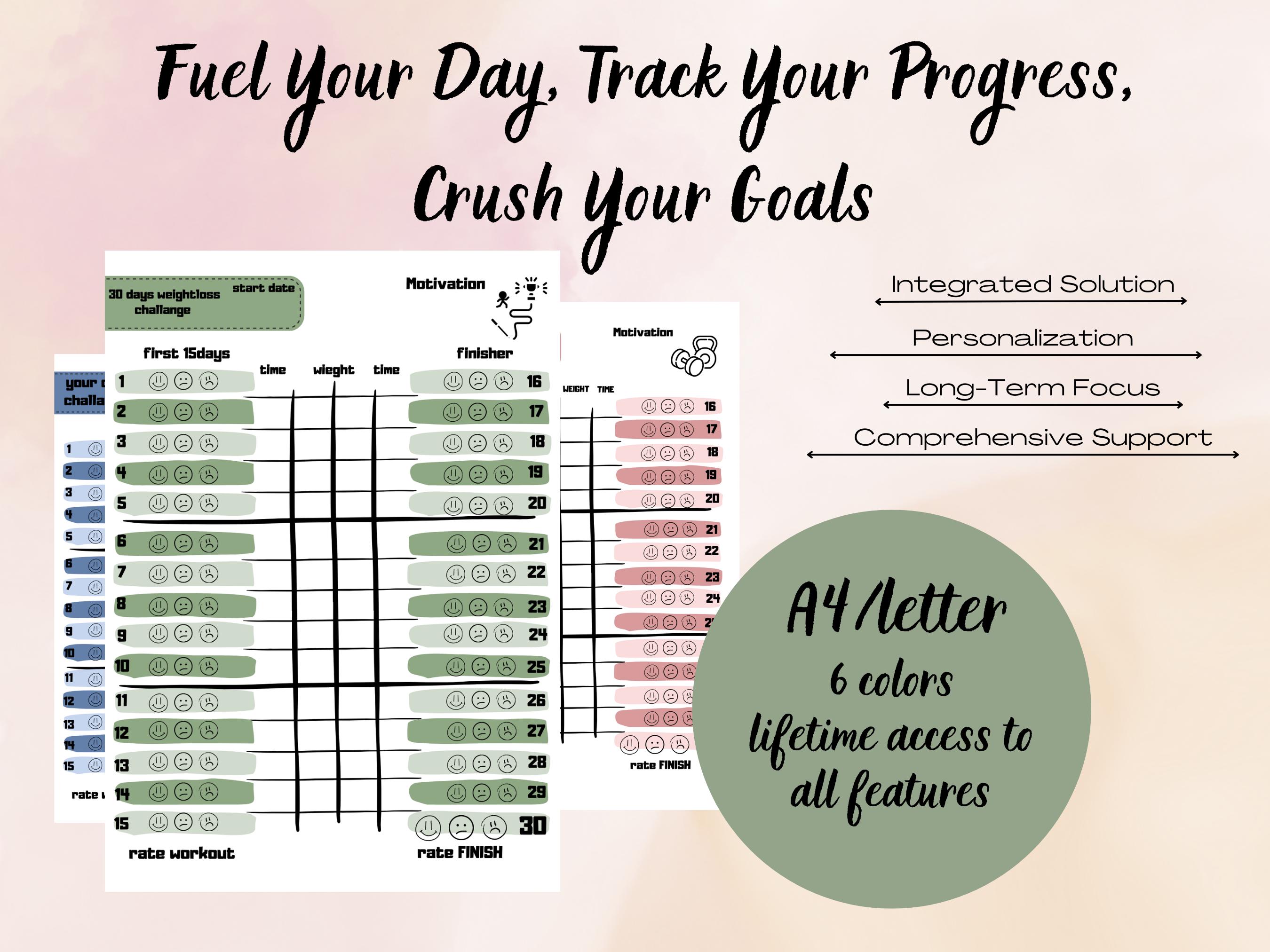 30 Day Weight Loss Tracker Printable Weight Loss Journal & Challenge ...