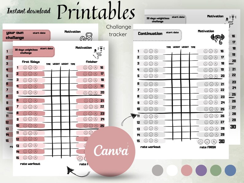 30 Day Weight Loss Tracker | Printable Weight Loss Journal & Challenge ...