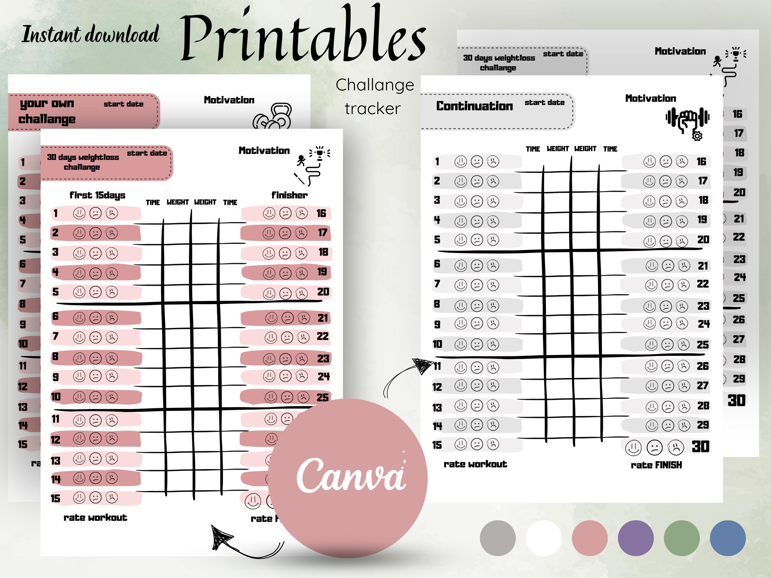 30 Day Weight Loss Tracker | Printable Weight Loss Journal & Challenge ...