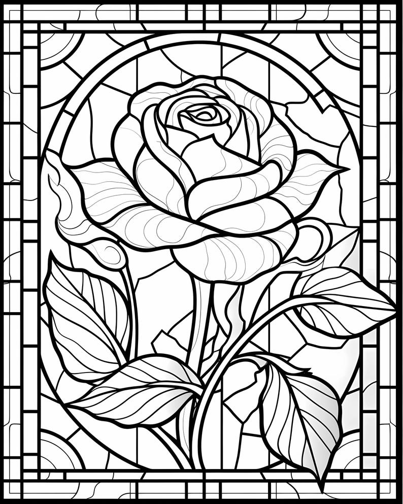 Flowers Stained Glass Coloring Pages for Adults – Printable Floral ...