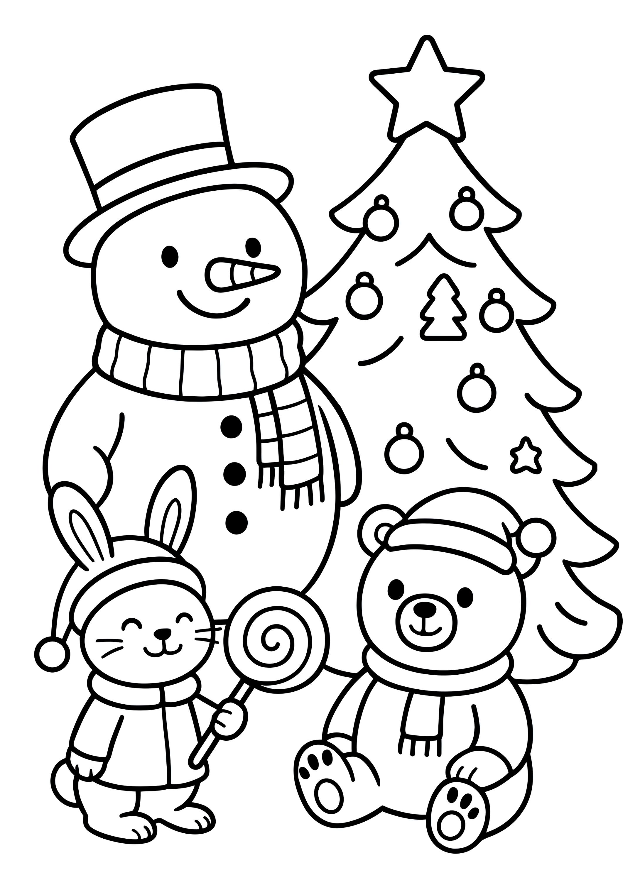 Snowman Christmas Tree Coloring Page: Holiday Fun (PDF) - Etsy