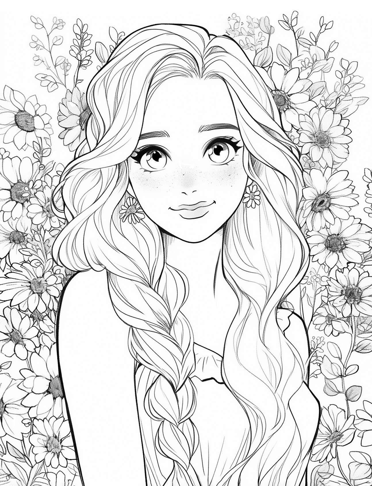 Fairy Princess Coloring Page: Floral Fantasy Art (PDF) - Etsy