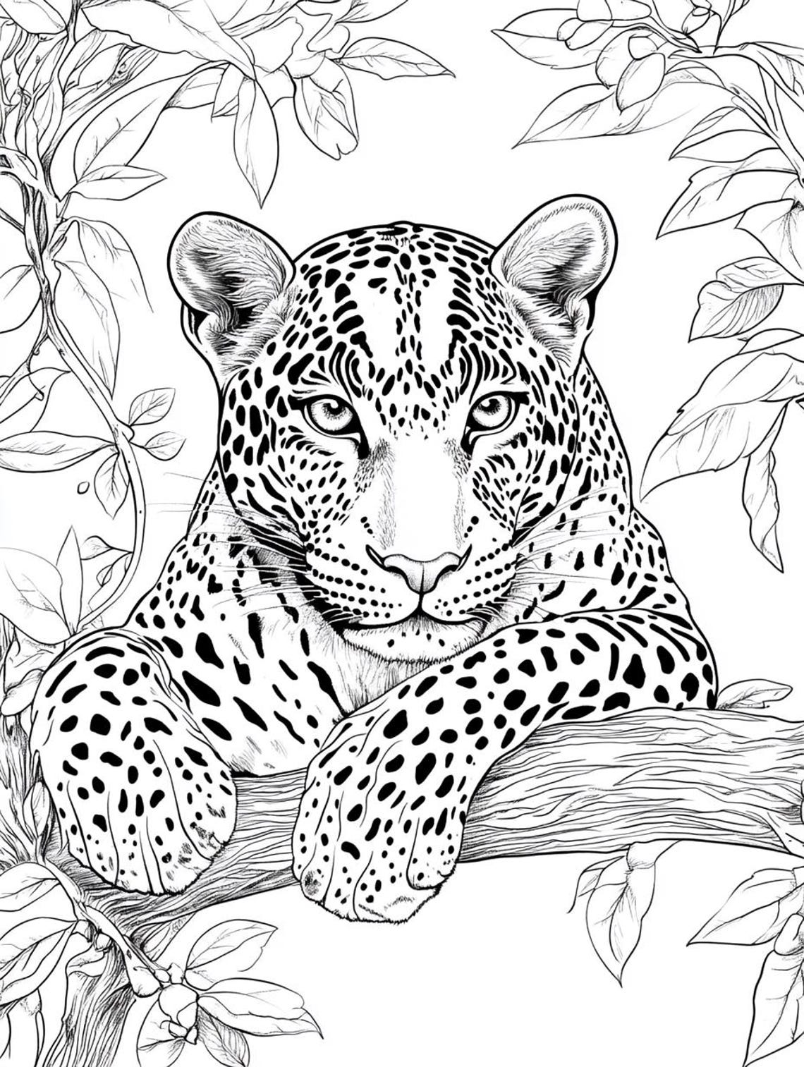 Leopard Coloring Page: Printable Animal Art for Kids & Adults (digital ...